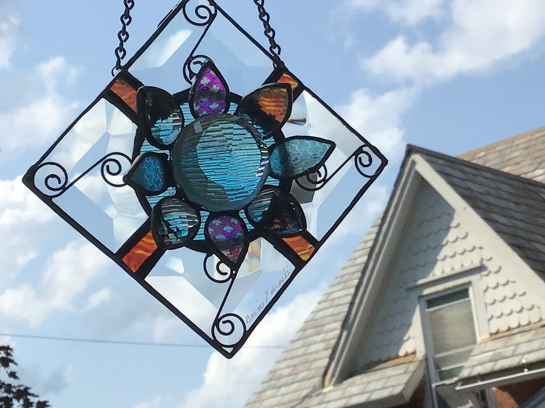 3 Dimensional Stained Glass Suncatcher With Crystal Ball and Dicroic ...