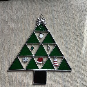 Triangle Christmas Tree With Metal Ornaments, Handcrafted Stained Glass ...