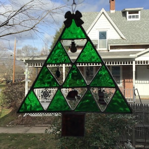 Triangle Christmas Tree With Metal Ornaments, Handcrafted Stained Glass ...
