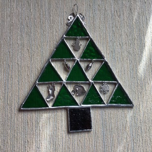 Triangle Christmas Tree With Metal Ornaments, Handcrafted Stained Glass ...