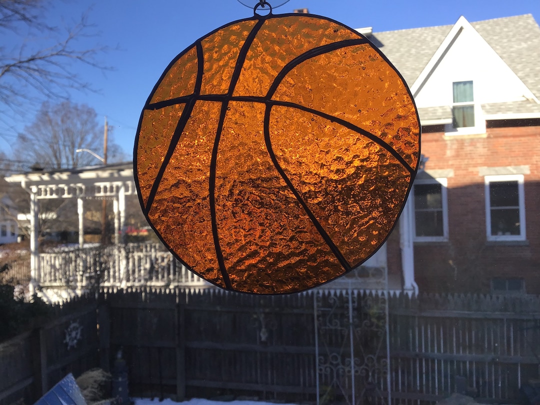 Basketball, Handcrafted Stained Glass Suncatcher. - Etsy
