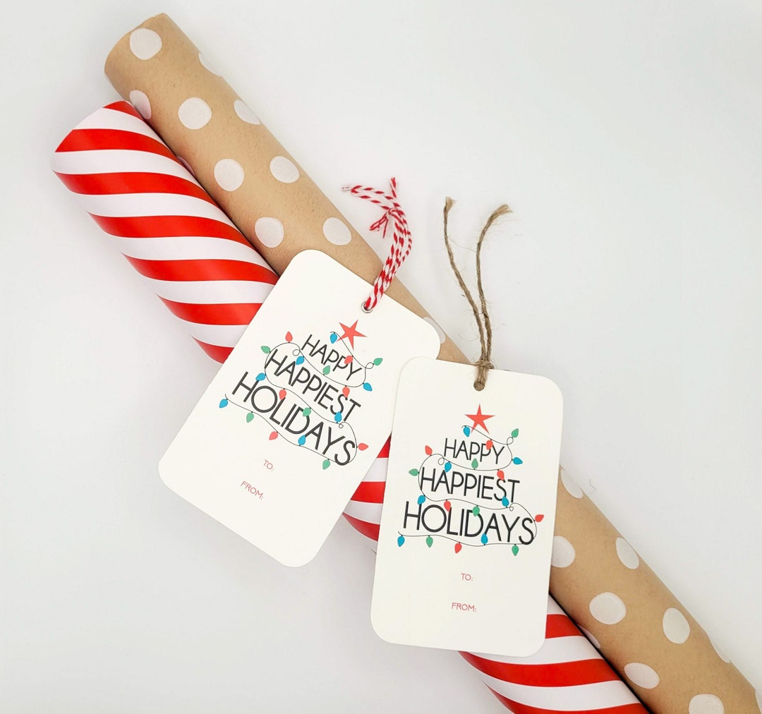 Printable Happy Holidays Gift Tag Set Holiday Tags Merry & Bright ...