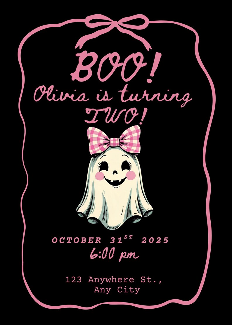 Pink Girly Ghost Birthday Invitation | Boo Olivia is Turning Two ...