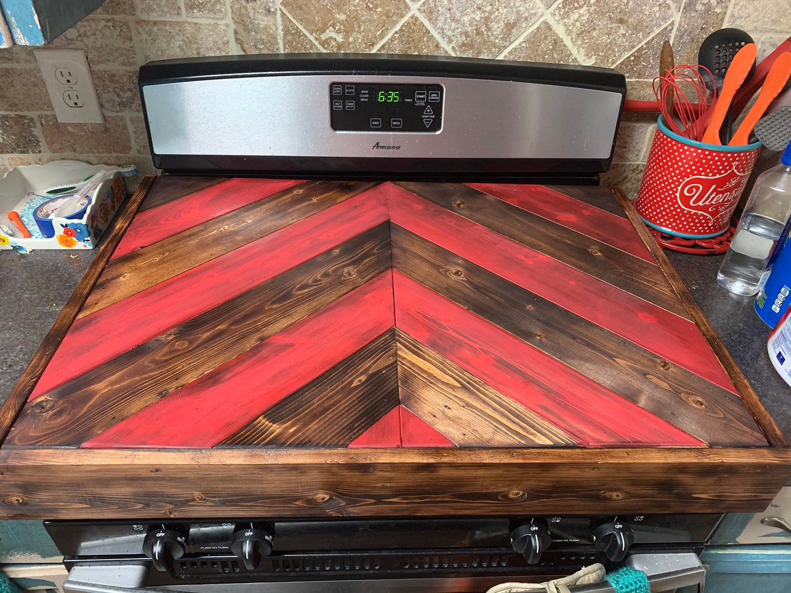 Handmade Chevron Wood Stove Top Cover, Stove Cover, Noodle Board, Stove ...