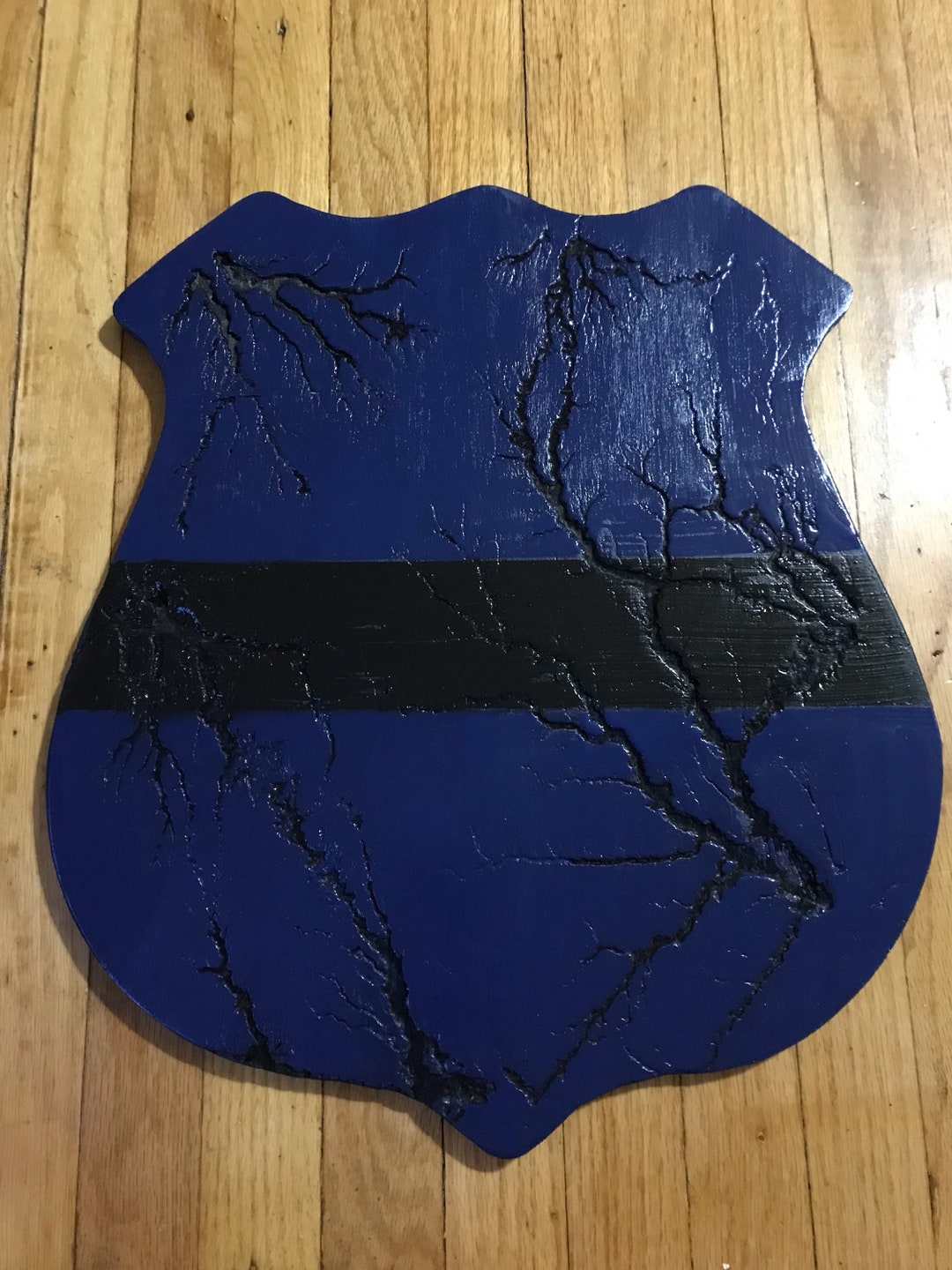 Fractal Wood Police Badge, Police Shield, Thin Blue Line, Handmade - Etsy