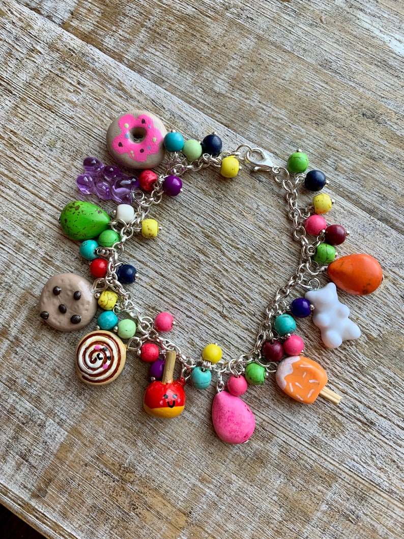 Kawaii Food Charm Bracelet Donut Junk Food Bracelet Clay Charm Bracelet ...