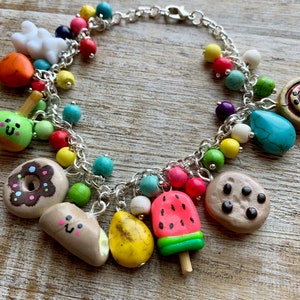 Kawaii Food Charm Bracelet Donut Junk Food Bracelet Clay Charm Bracelet ...