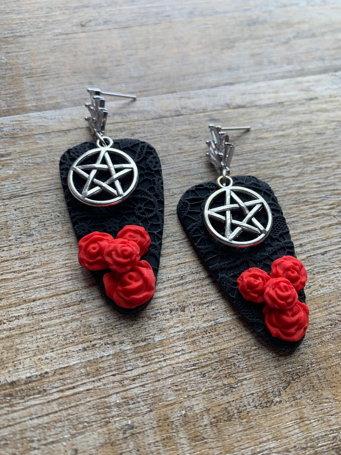 Gothic Coffin Earrings Teardrop Lace Horror Earrings Rose Earrings ...