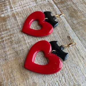 Gothic Heart Bat Earrings Gothic Valentines Style Earrings Red Art Deco ...