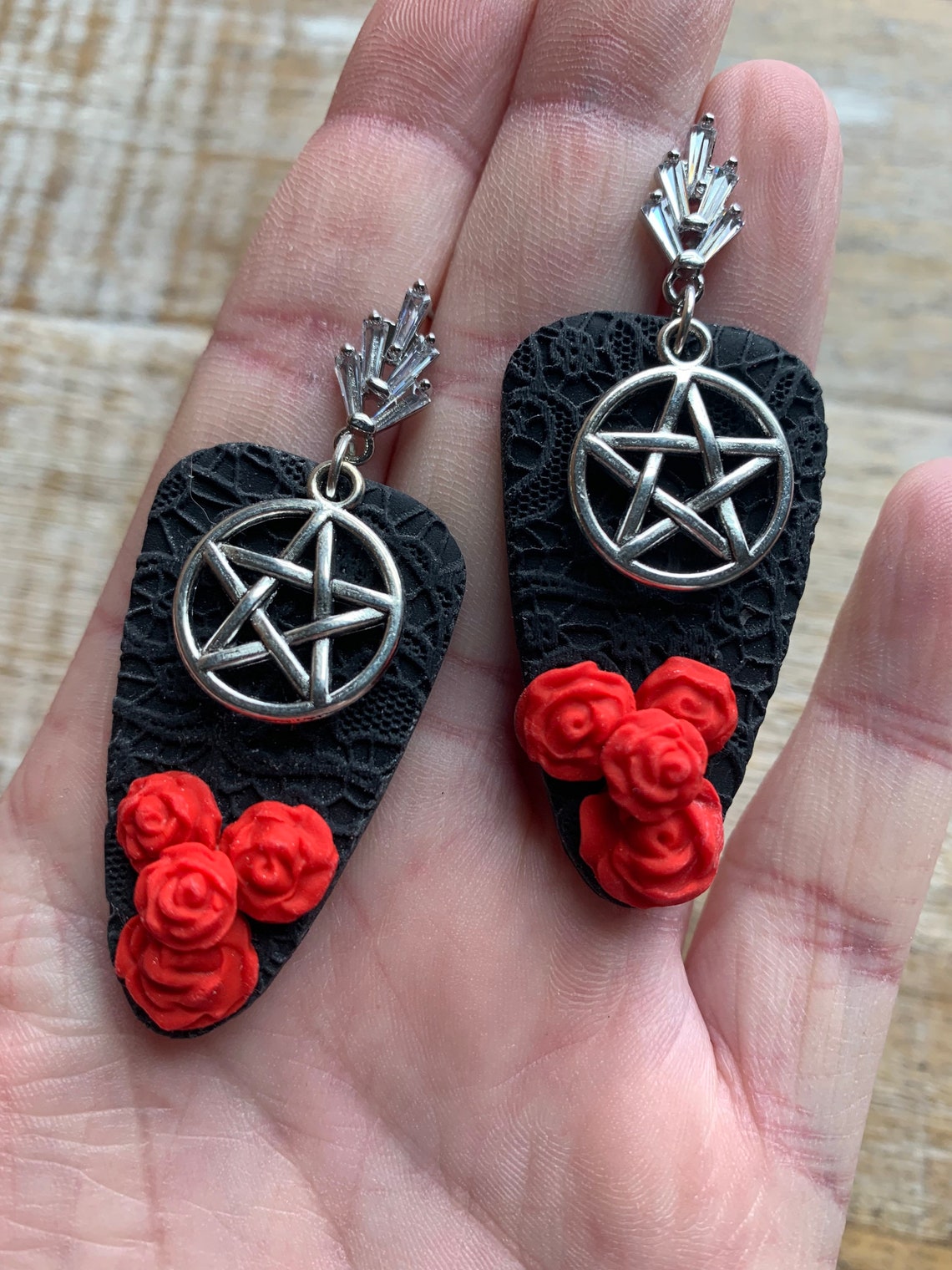 Gothic Coffin Earrings Teardrop Lace Horror Earrings Rose Earrings ...