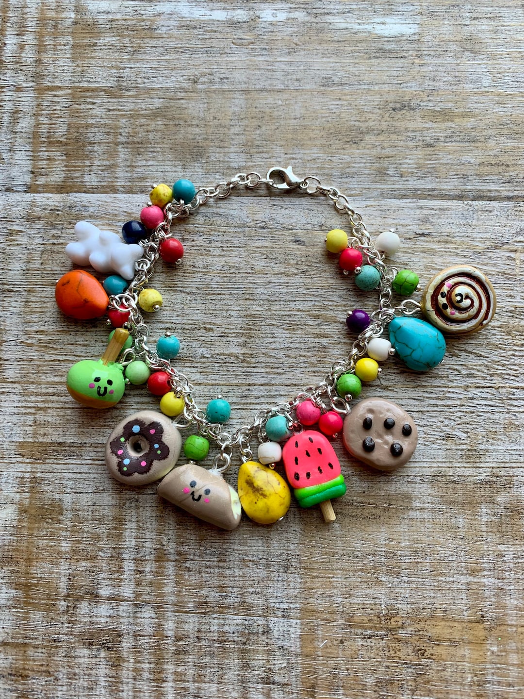Kawaii Food Charm Bracelet Donut Junk Food Bracelet Clay Charm Bracelet ...