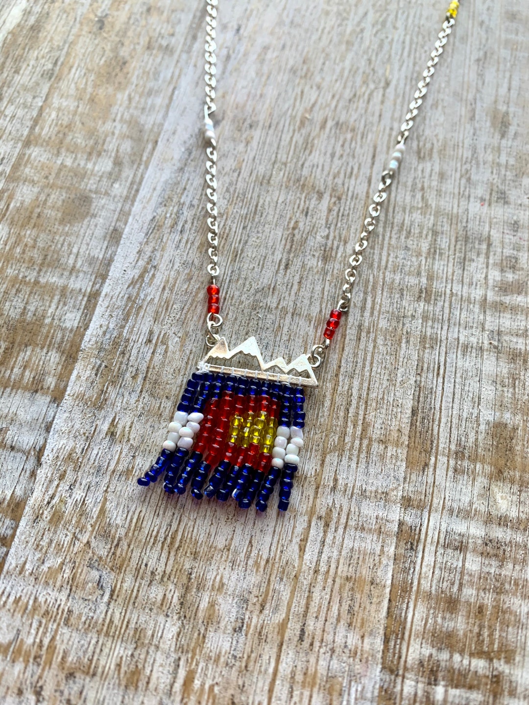 Colorado Flag Mountain Beaded Fringe Necklace Denver/colorado Love ...