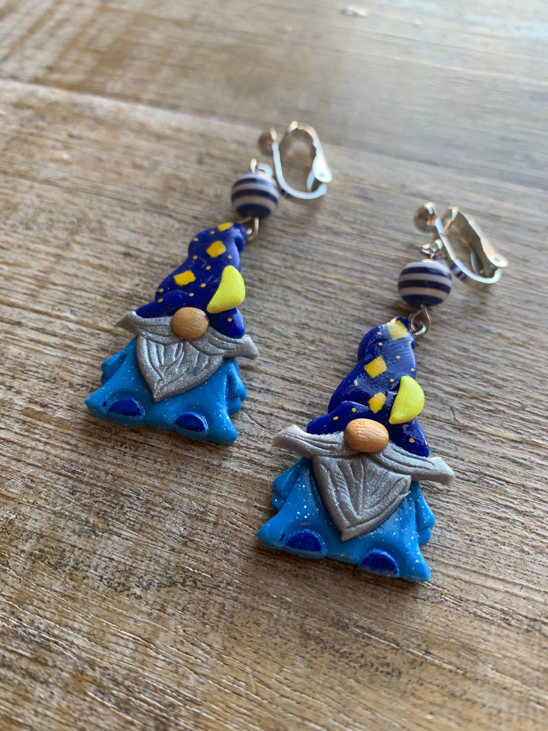 Wizard Clip on Earrings Clay Gnome Clip Earrings Wizard Earrings Cute ...