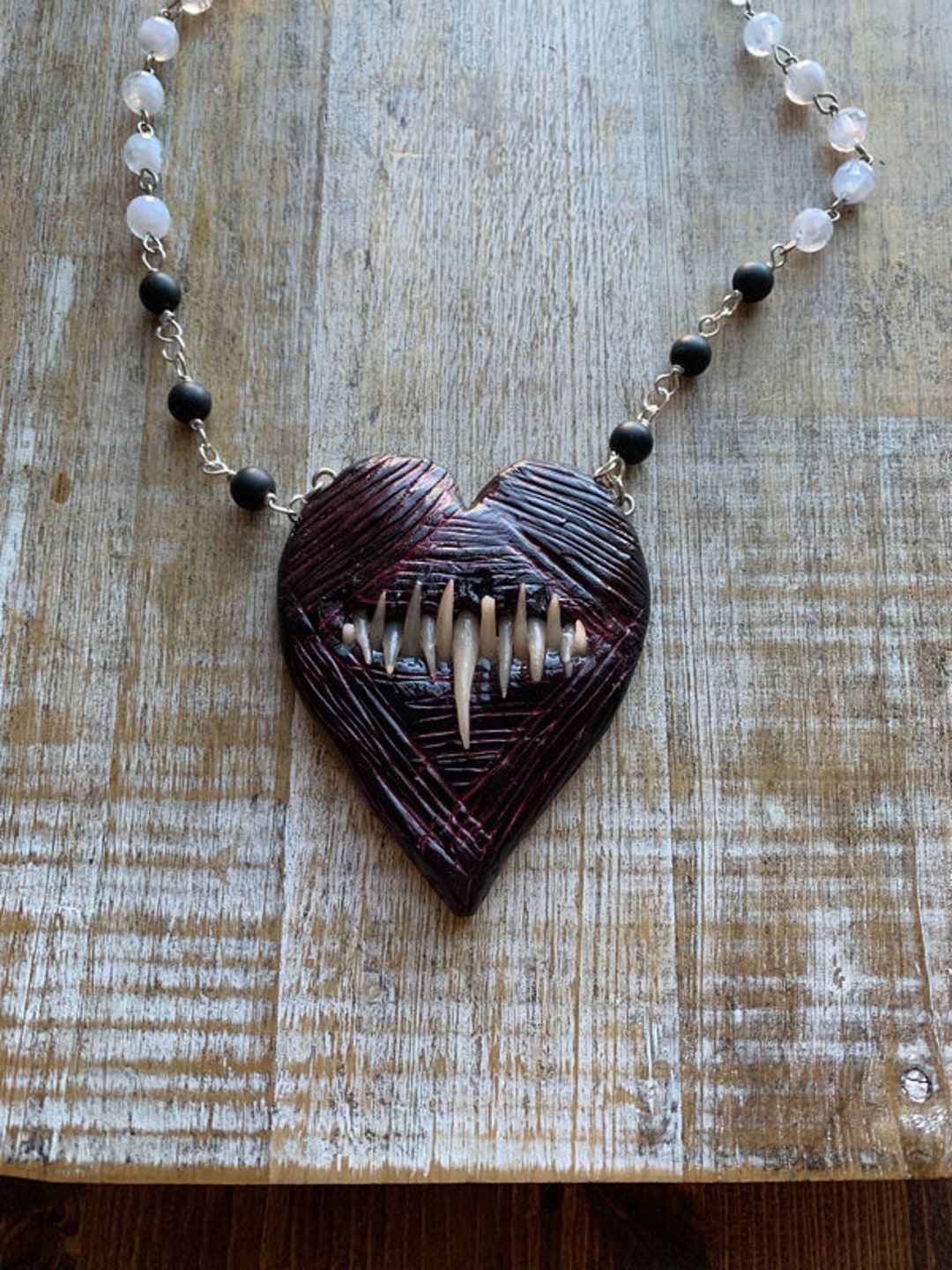 Surreal Odd Clay Necklace Oddity Weirdcore Teeth Heart Weird Polymer ...