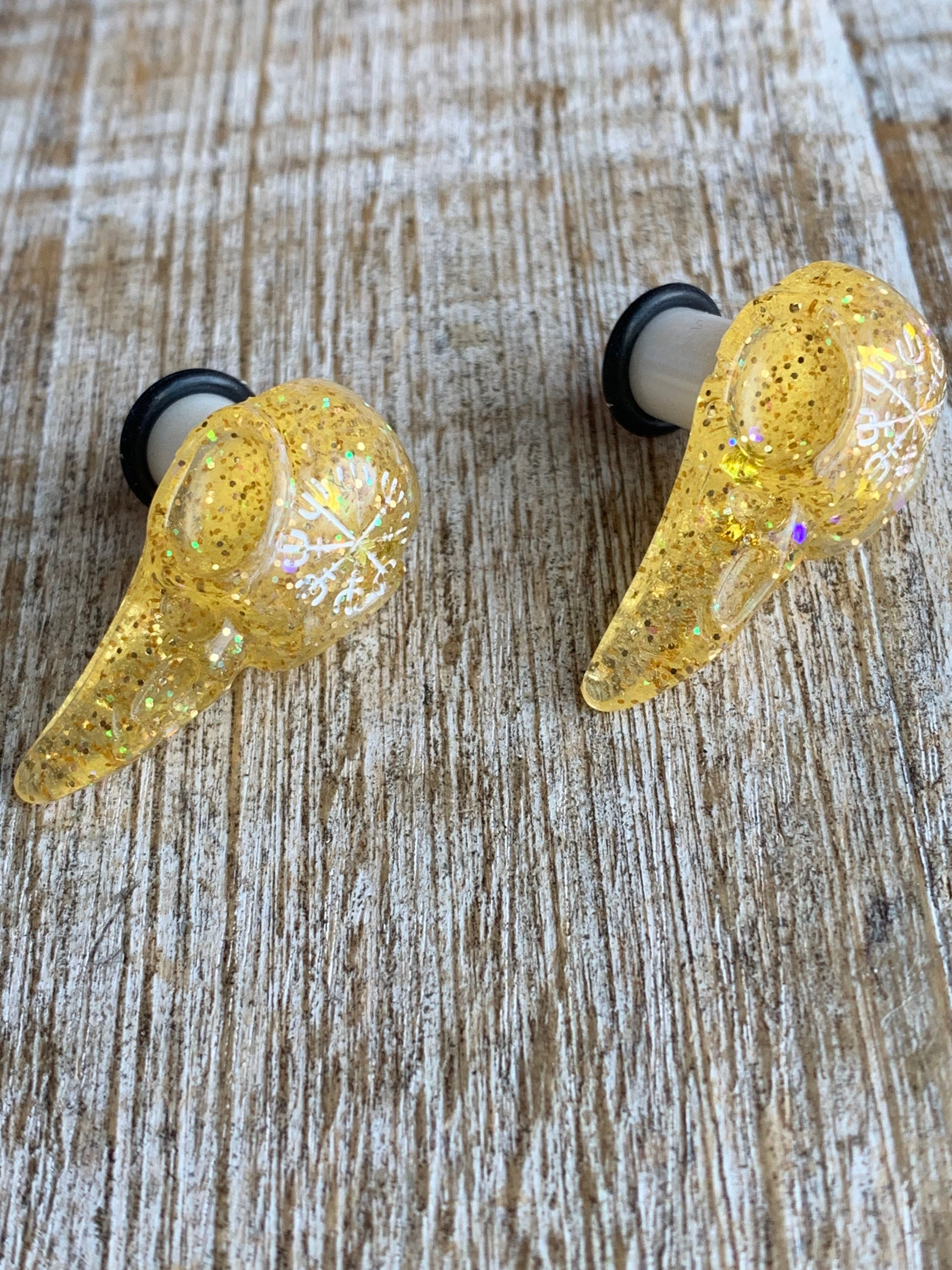 Raven Skull 7.7mm Plugs Bird Gauges Yellow Plugs Crow Plug Gauges ...