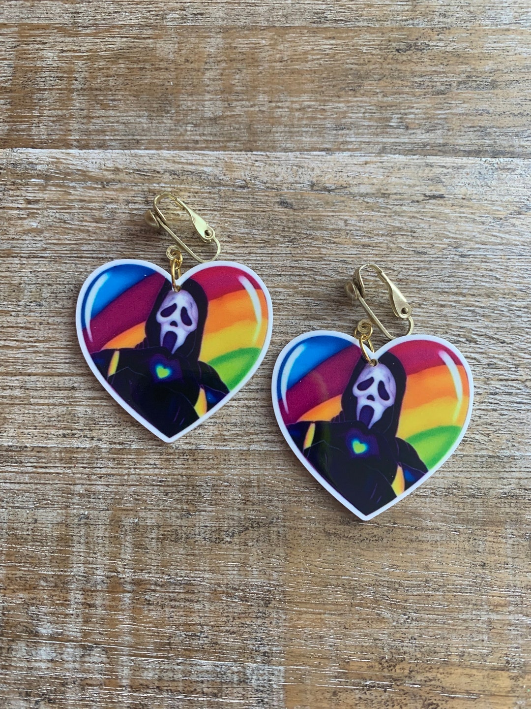 Pastel Goth Clip on Earrings Kawaii Ghost Face Earring Pink Rainbow 90s ...