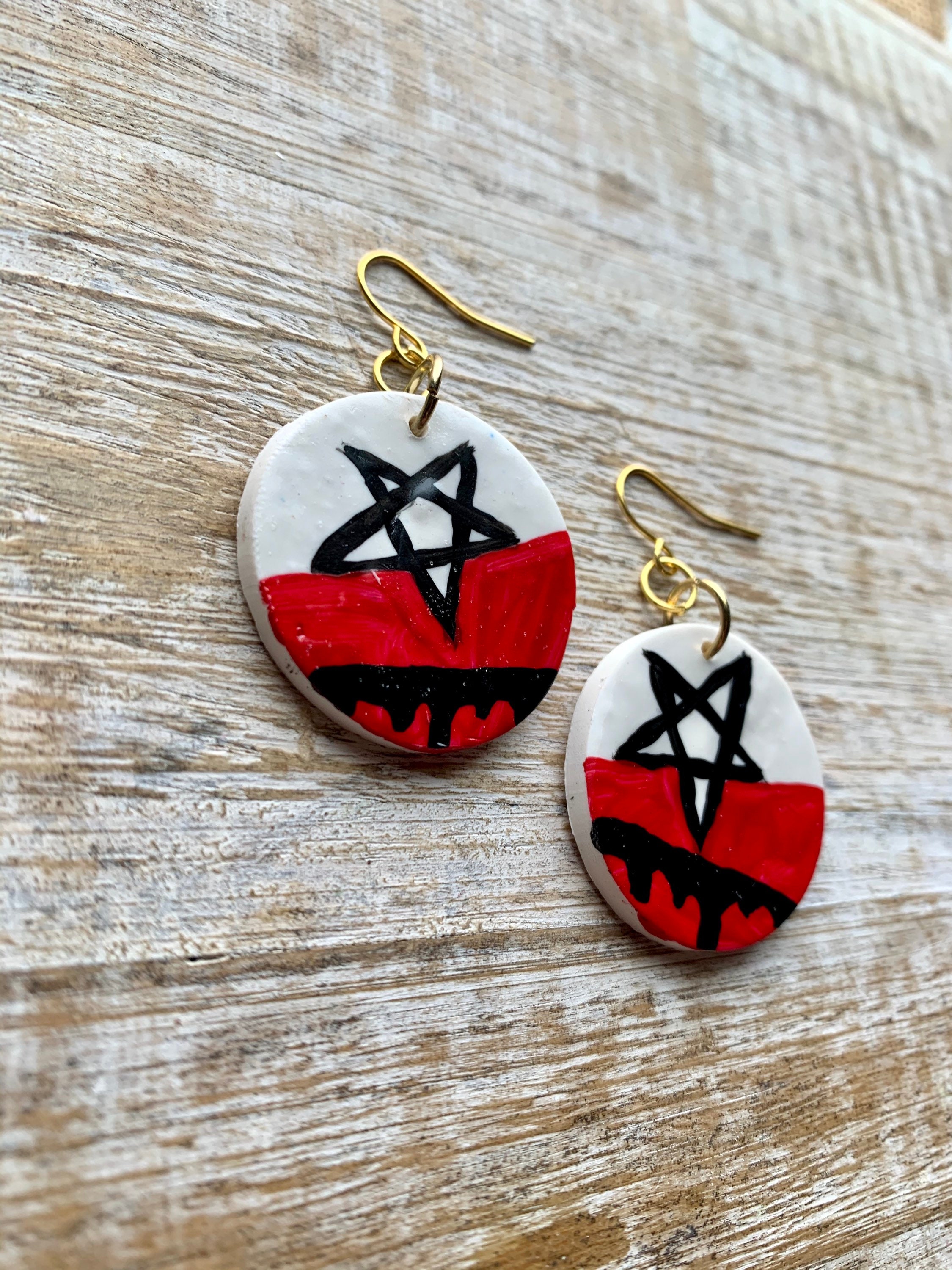 Pentagram Polymer Clay Earrings Satan Earrings Clay Earrings | Etsy