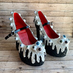 Psychobilly Halloween Ice Cream Shoes Eyeball Clay Women's Heels Size 5 ...