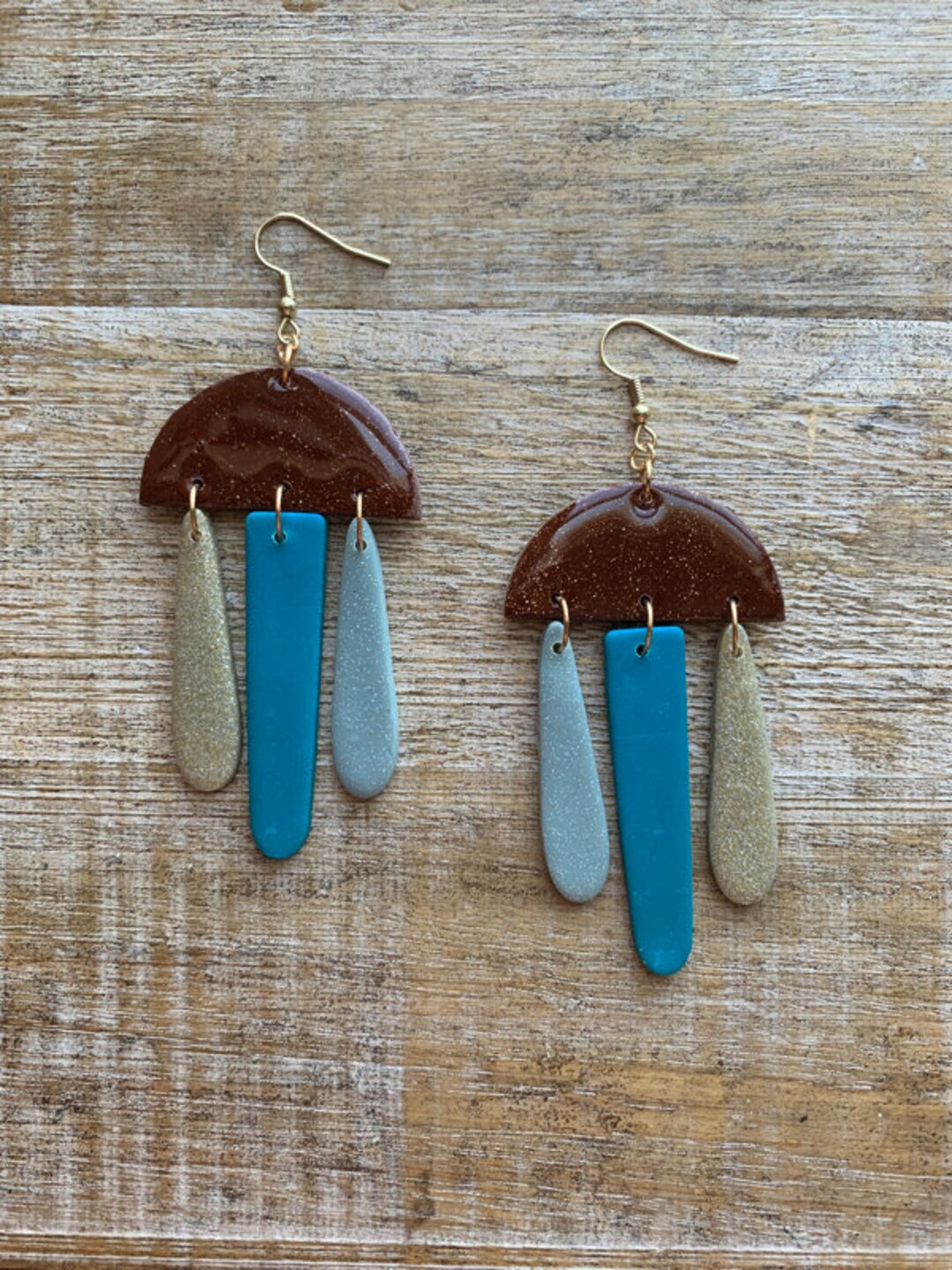 Earthy Art Deco Polymer Clay Earrings Art Deco Earrings Gold Clay ...
