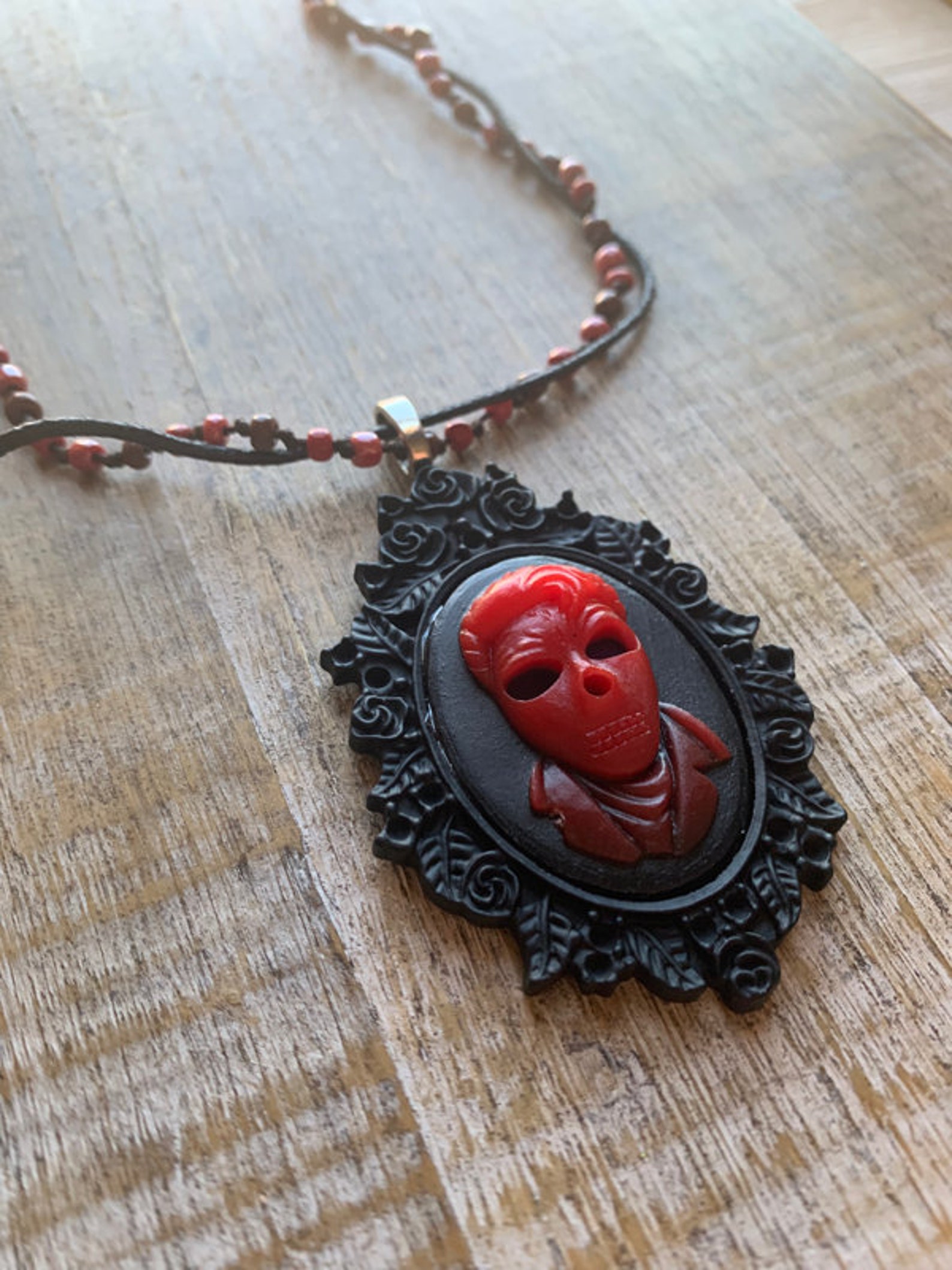 Halloween Cameo Necklace Black Red Cameo Skeleton Skull Black Skeleton ...