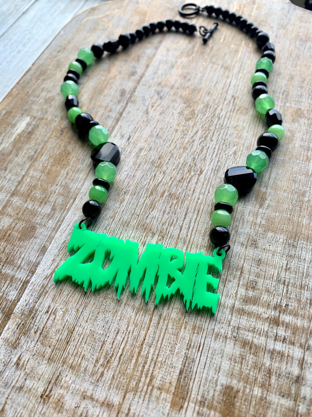 Zombie Necklace Retro Zombie Laser Cut Acrylic Pendant Lime Green Neon ...