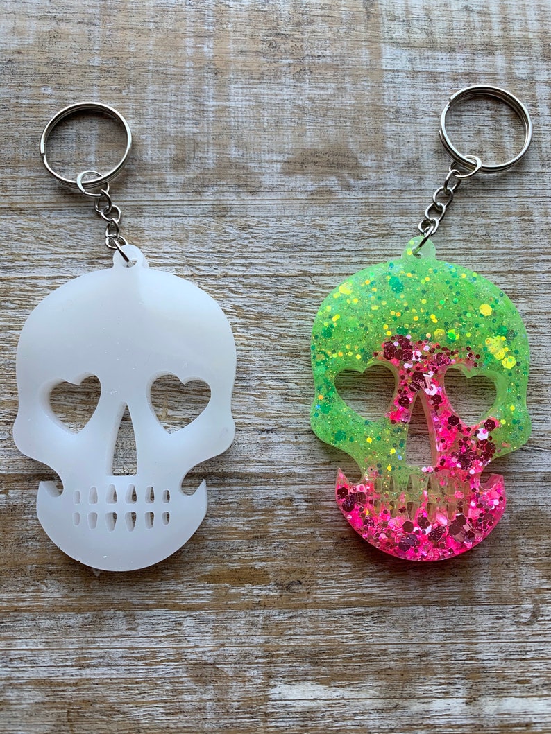 Skull Keychain Sugar Skull Keychain Sugar Skull Resin Skull - Etsy