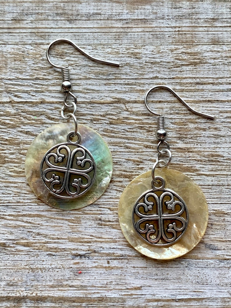 Celtic Natural Shell Charm Earrings Drop Celtic Jewelry Yellow ...