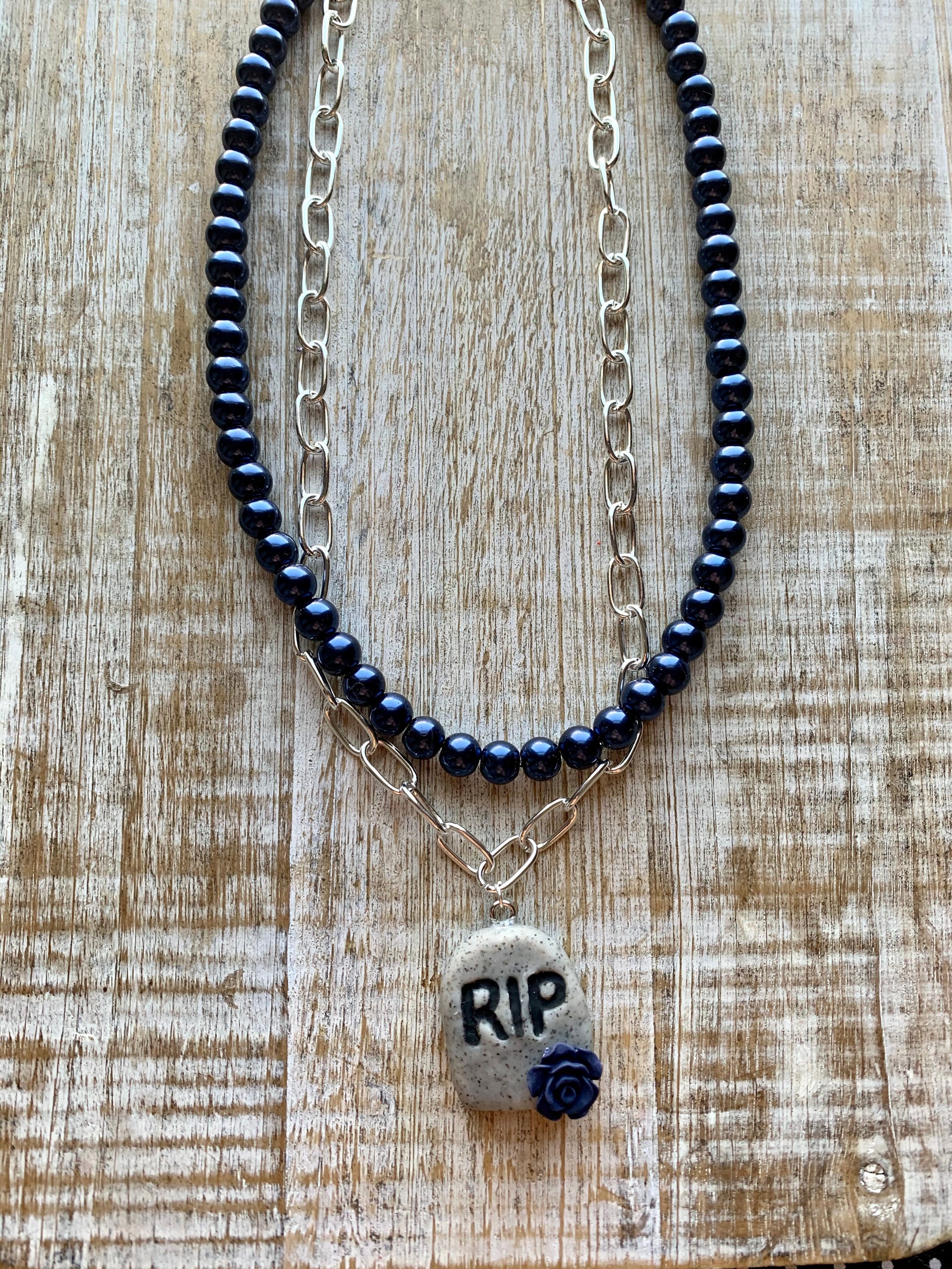 Gothic RIP Rest In Peace Tombstone Necklace Blue Navy Death | Etsy