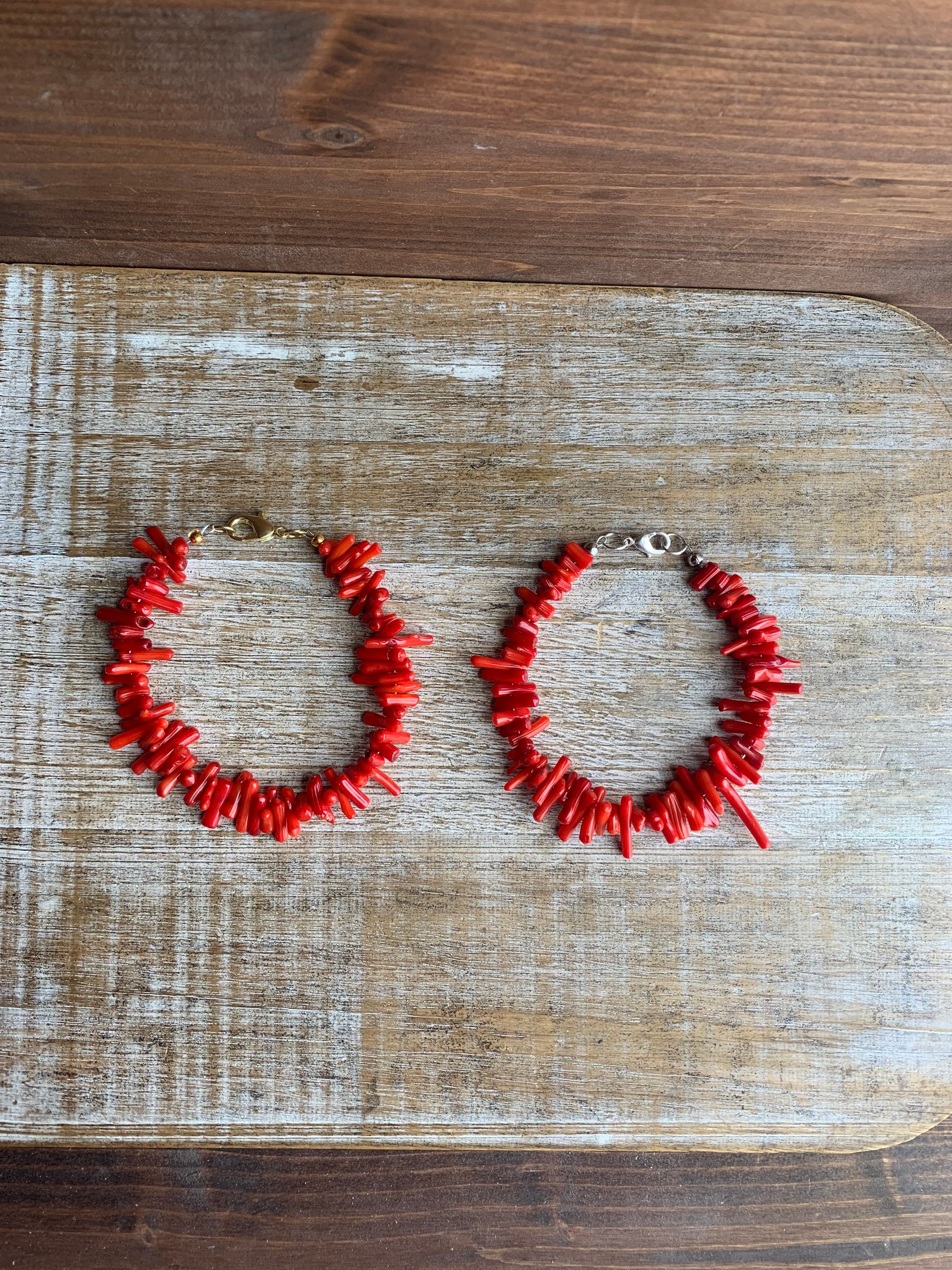 Coral Bracelet Red Coral Bracelet Dyed Coral Bracelet Pearl | Etsy