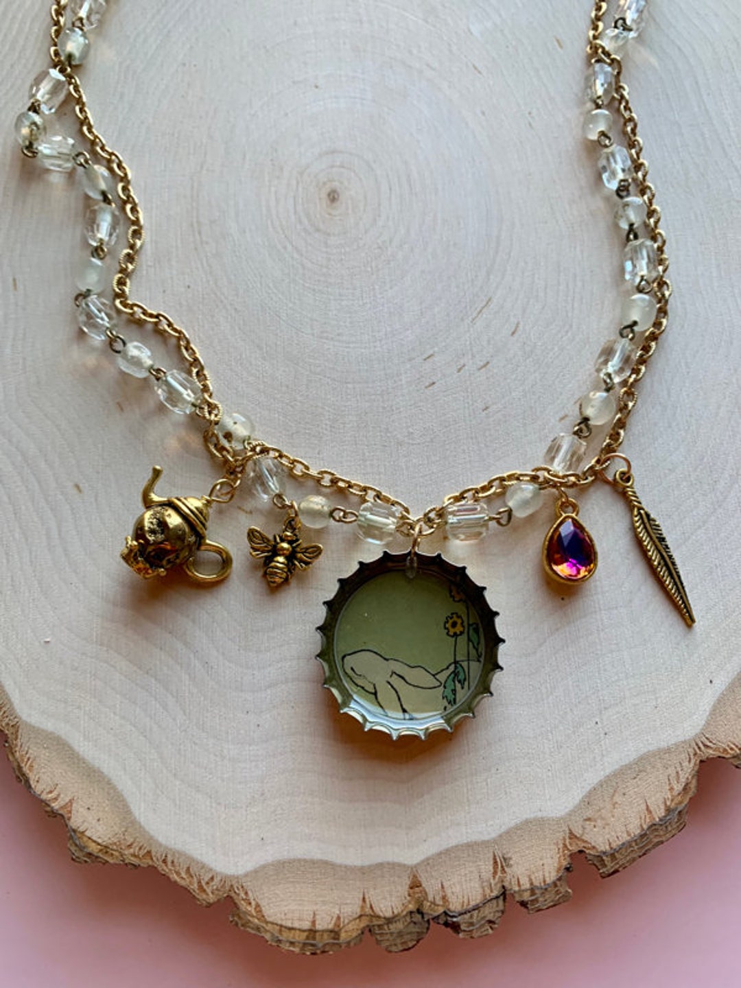 Fantasy Mad Tea Party Necklace Bottle Cap Castle Booktok Fantasy White ...