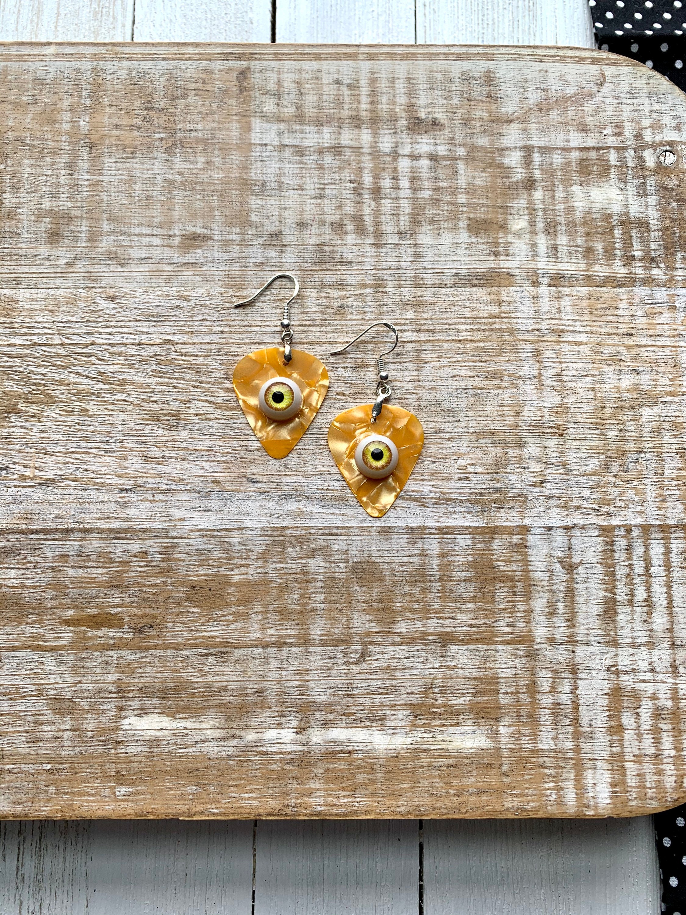 Eyeball Guitar Pick Earrings Gold Eye Guitar Earrings Oddity - Etsy