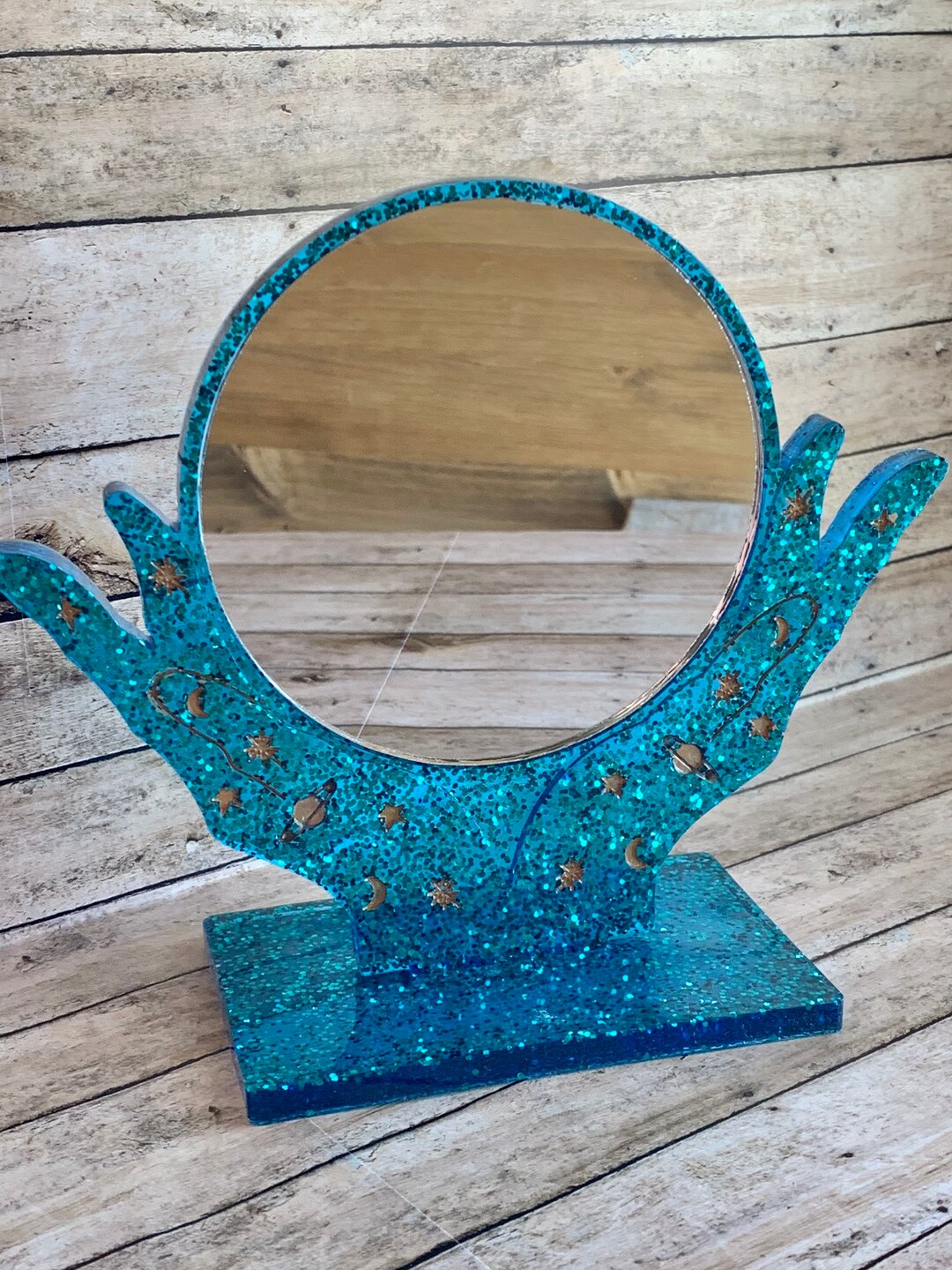 Crystal Ball Mirror Resin Hand Shaped Mirror Free Standing Tabletop ...