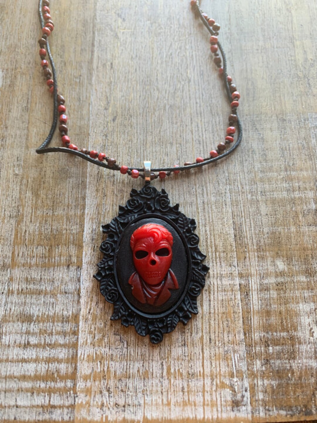 Halloween Cameo Necklace Black Red Cameo Skeleton Skull Black Skeleton ...