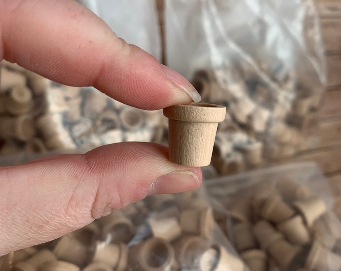 Miniature Wooden Flower Pot Unfinished Wood Pot 5/8” by 9/16” DESTASH ...