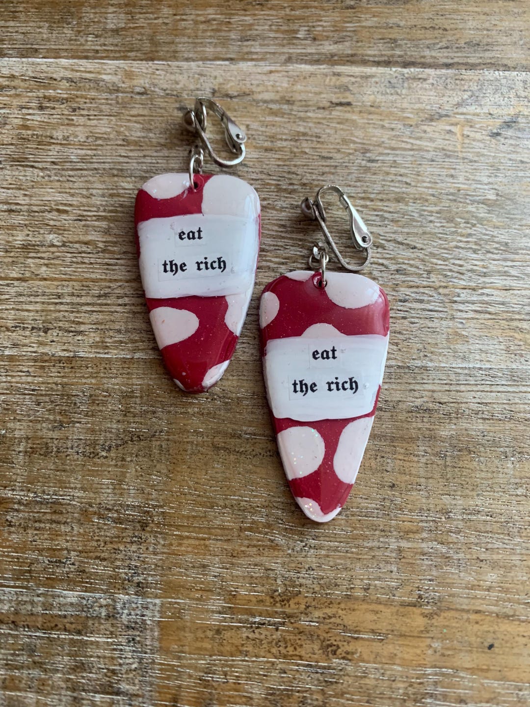 Eat the Rich Cow Print Clip on Earrings Polymer Clay Art Deco Terrazzo ...
