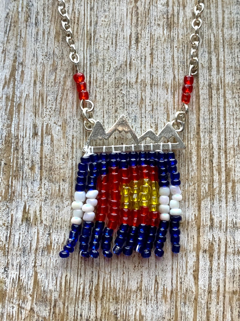 Colorado Flag Mountain Beaded Fringe Necklace Denver/colorado Love ...