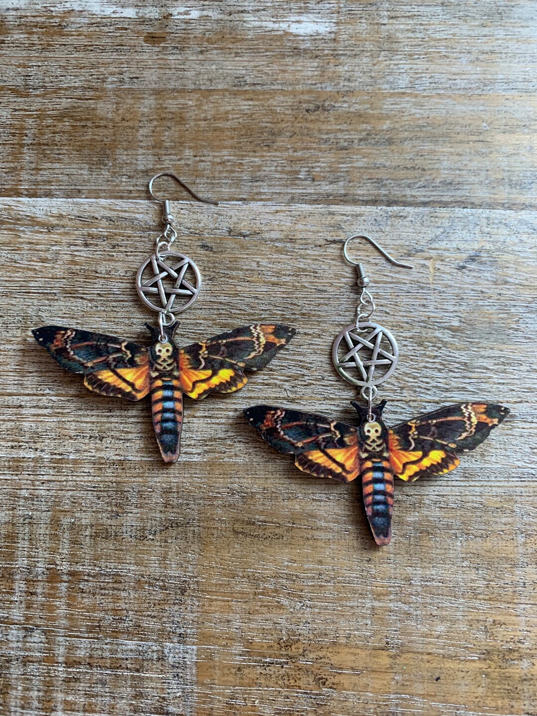 Death Moth Earrings Gothic Tattoo Pentagram Moth Oddity Strange Clip on ...