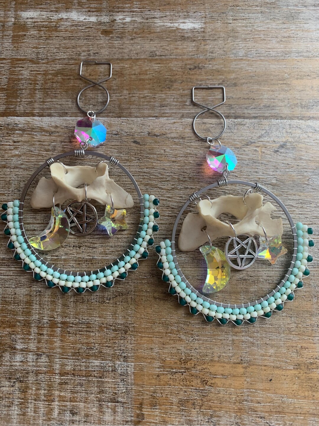 Animal Bone Pentagram Tunnel Gauge Earrings Witchy Celestial Suncatcher ...