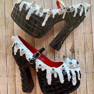 Psychobilly Halloween Ice Cream Shoes Eyeball Clay Women's Heels Size 5 ...