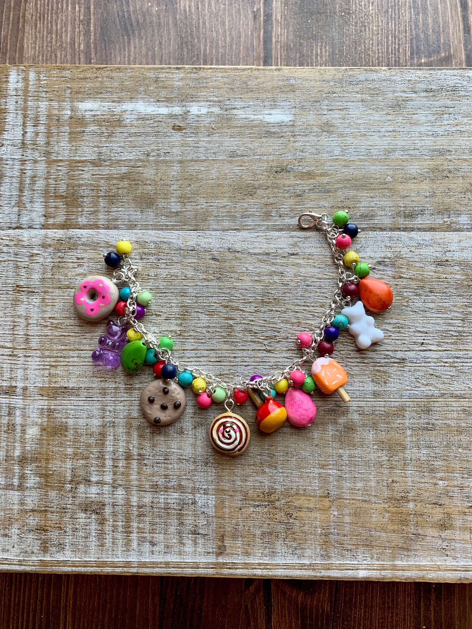 Kawaii Food Charm Bracelet Donut Junk Food Bracelet Clay Charm Bracelet ...
