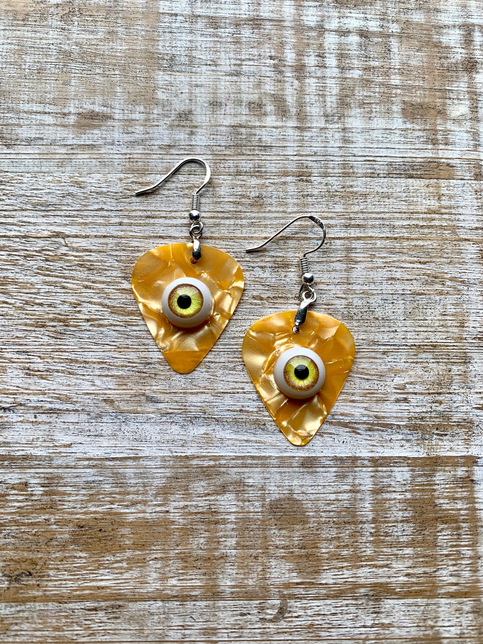Eyeball Guitar Pick Earrings Gold Eye Guitar Earrings Oddity - Etsy