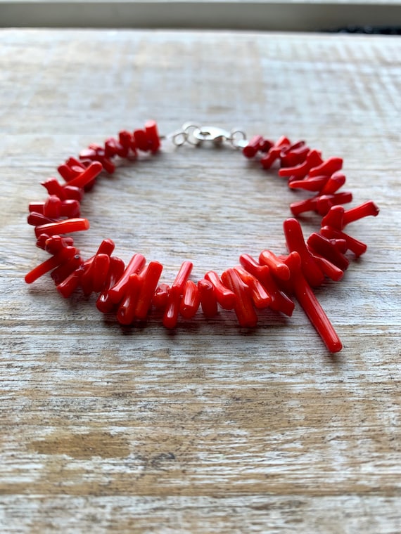 Coral Bracelet Red Coral Bracelet Dyed Coral Bracelet Pearl | Etsy