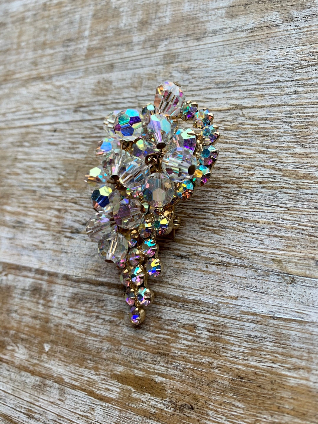 Aurora Borealis Vintage Pin Rhinestones AB Gold Tone Rhinestone ...