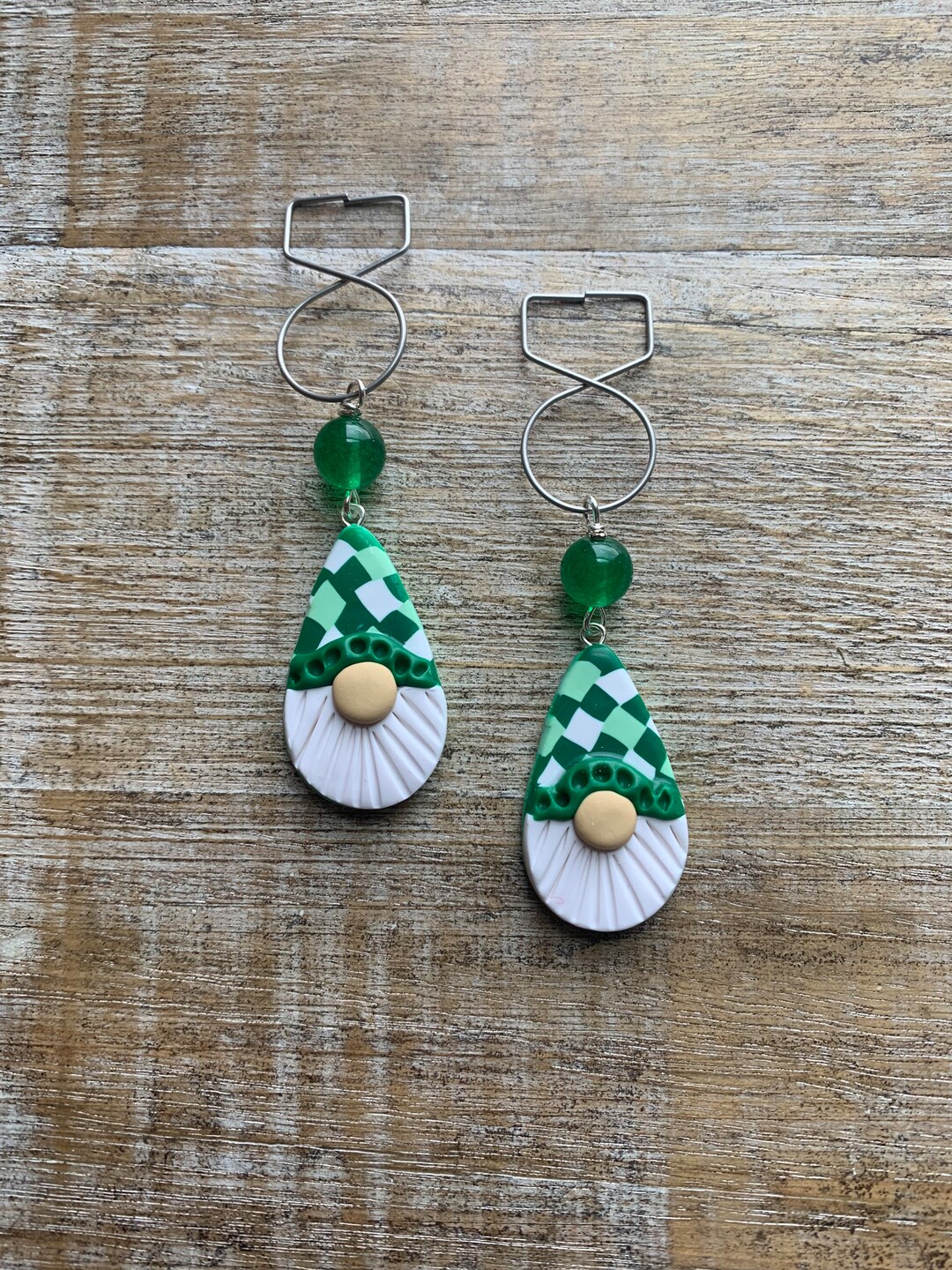 Gnome Plaid Tunnel Gauge Earrings Clay Gnome Ear Weights Green Santa ...