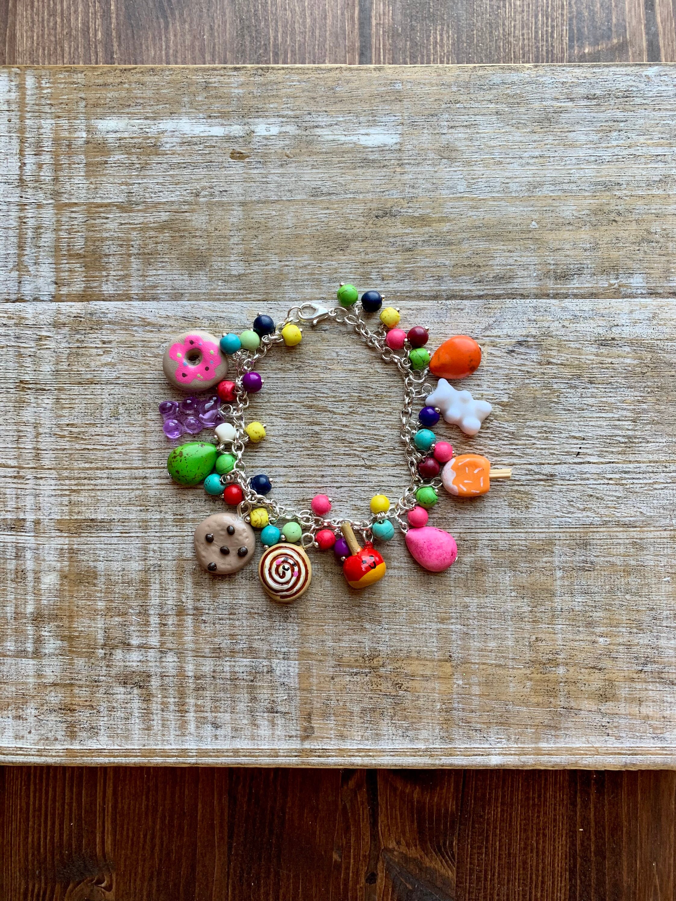 Kawaii Food Charm Bracelet Donut Junk Food Bracelet Clay Charm Bracelet ...