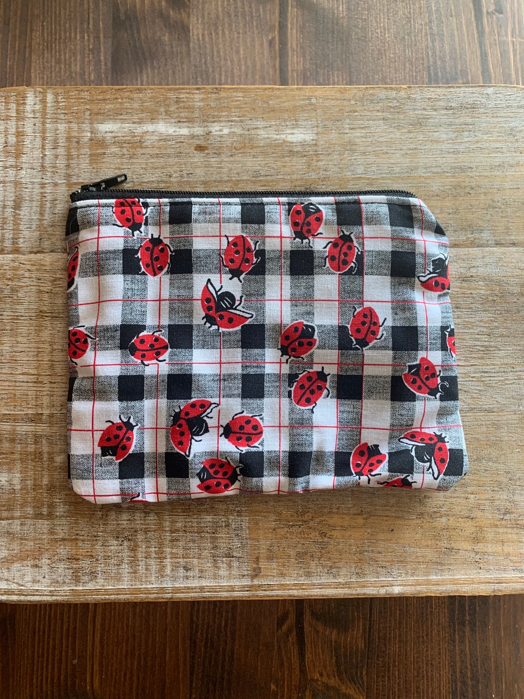 Ladybug Wallet Purse Cottagecore Keychain Bag Coin Purse Plaid Zippered ...