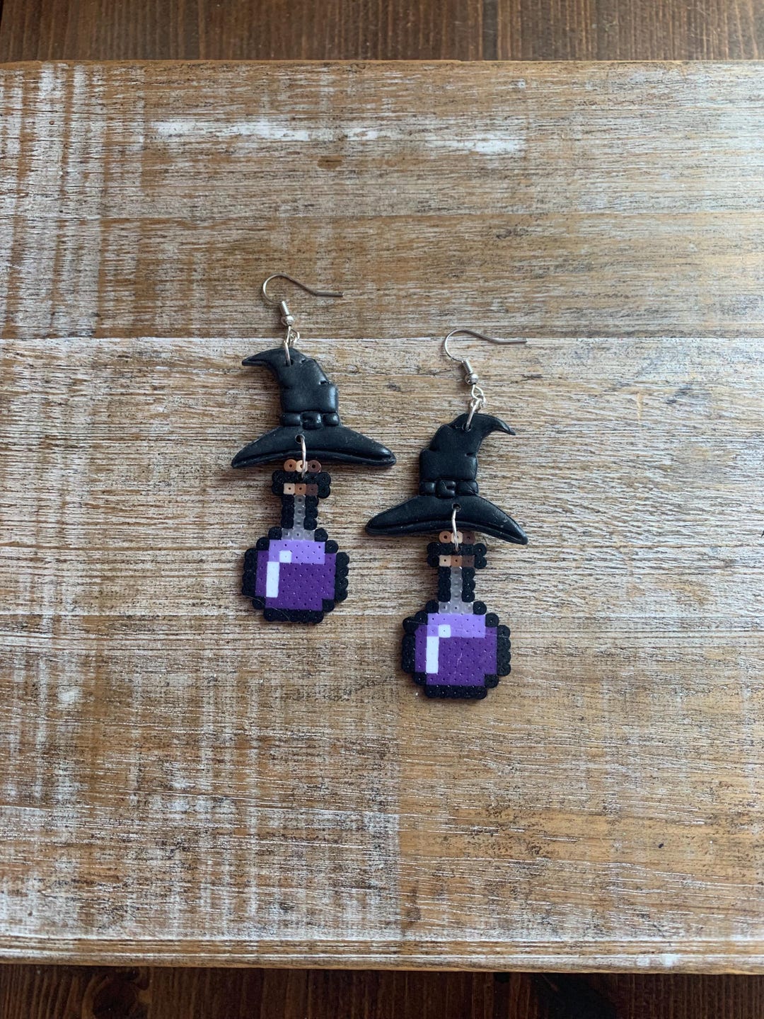 Witch Hat Earrings Gothic Vial Potion Pixel Oddity Weirdcore Halloween ...