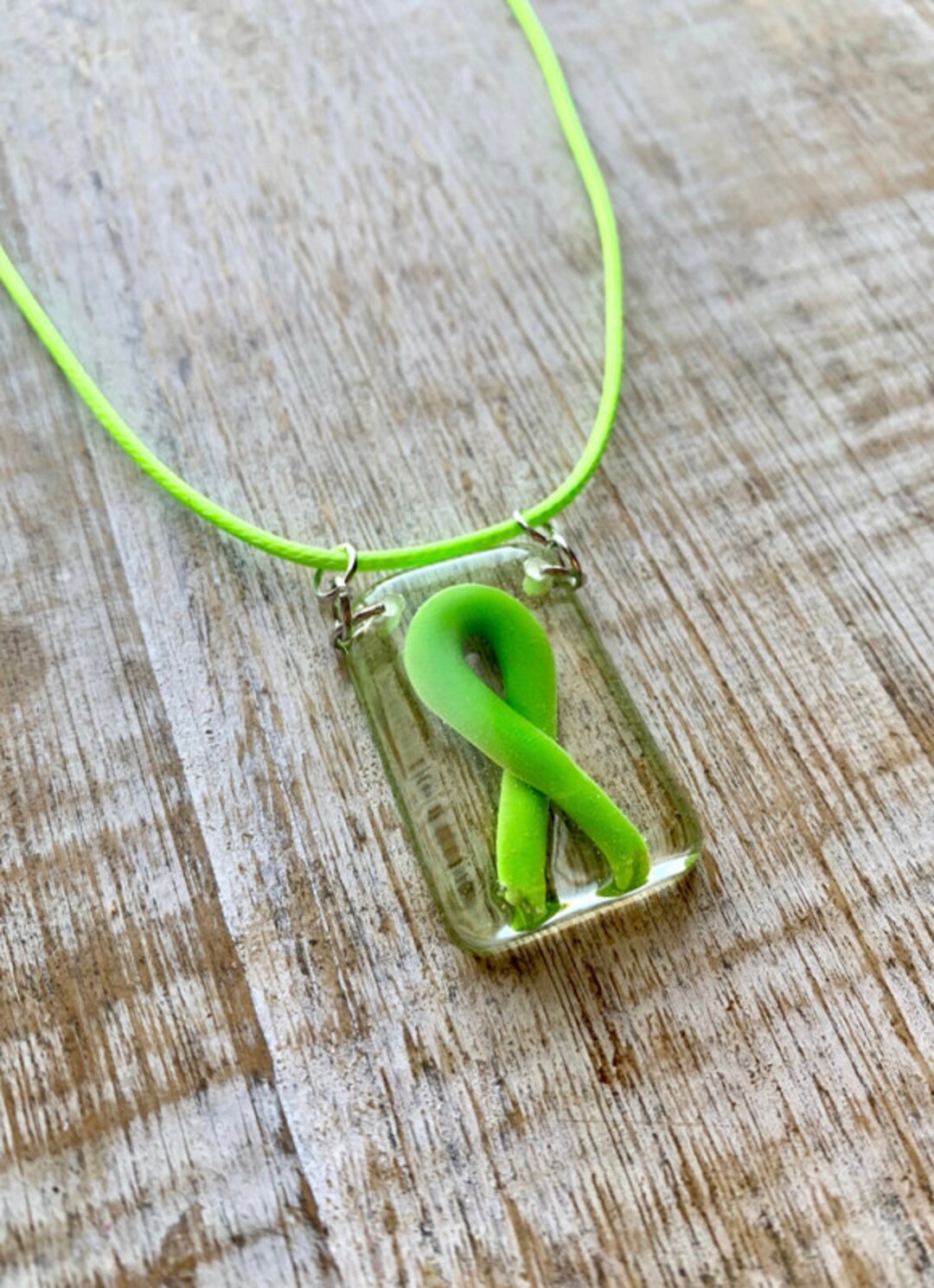 Lymphoma Cancer Polymer Clay Awareness Necklace Green Awareness Ribbon ...