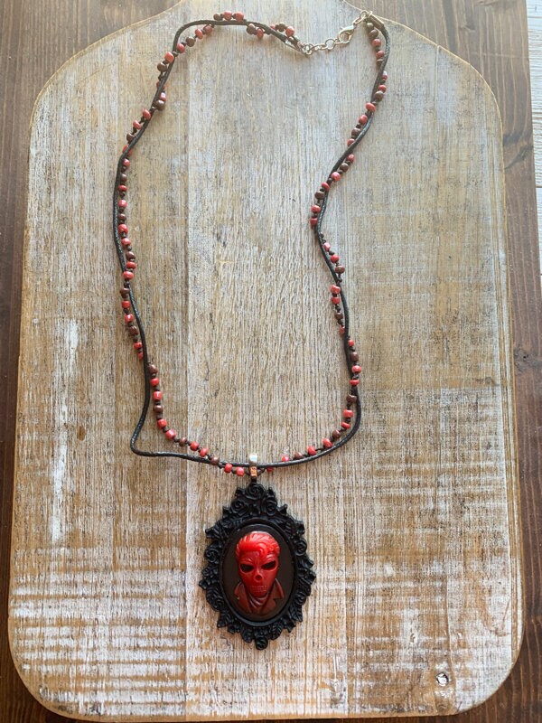 Halloween Cameo Necklace Black Red Cameo Skeleton Skull Black Skeleton ...