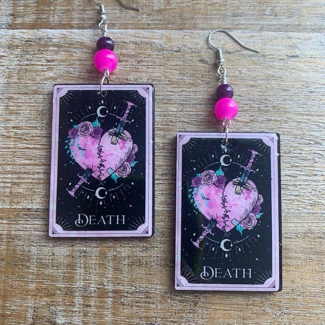 Tarot Card Earrings Death Tarot Card Wood Psychic Fortune Teller Wicca ...